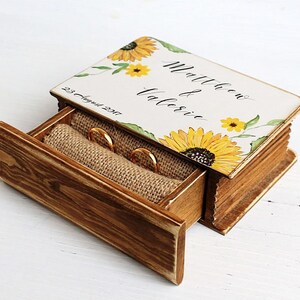 Sunflower Ring Box, Ring Bearer Box, Watercolor Box, Ring Box, Custom ...