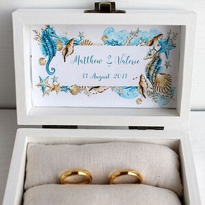 Beach Wedding, Wedding Ring Box, Engraved Ring Bearer Box, White ...