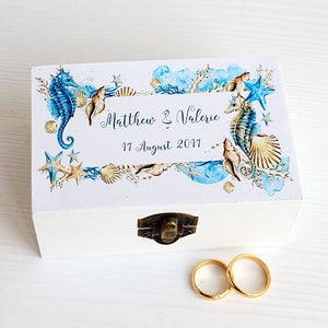 Beach Wedding, Wedding Ring Box, Engraved Ring Bearer Box, White ...