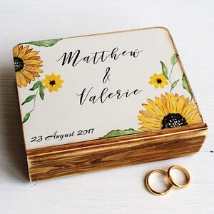 Sunflower Ring Box, Ring Bearer Box, Watercolor Box, Ring Box, Custom ...