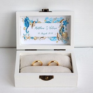 Beach Wedding, Wedding Ring Box, Engraved Ring Bearer Box, White ...