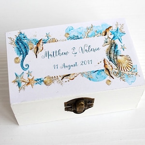 Beach Wedding, Wedding Ring Box, Engraved Ring Bearer Box, White ...