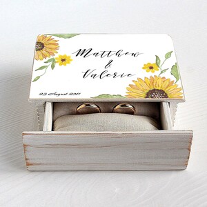 Sunflower Ring Box, Ring Bearer Box, Watercolor Box, Ring Box, Custom ...