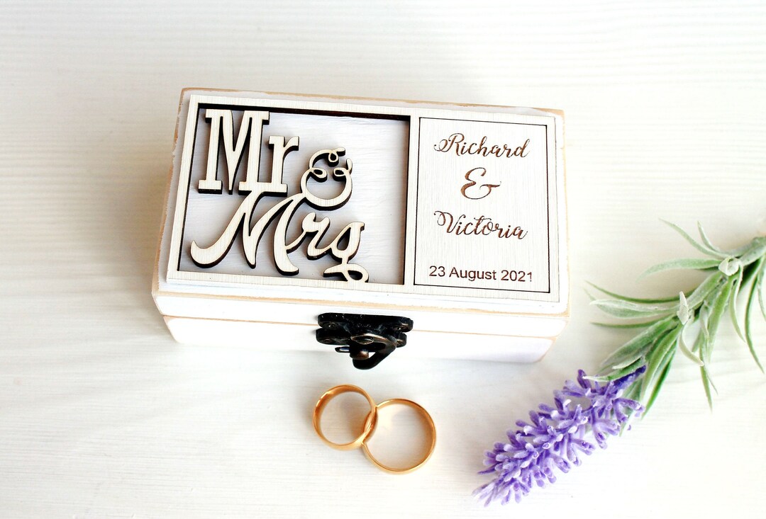 White, Wedding Ring Box, Mr & Mrs Ring Box, Ring Bearer Box, Custom ...