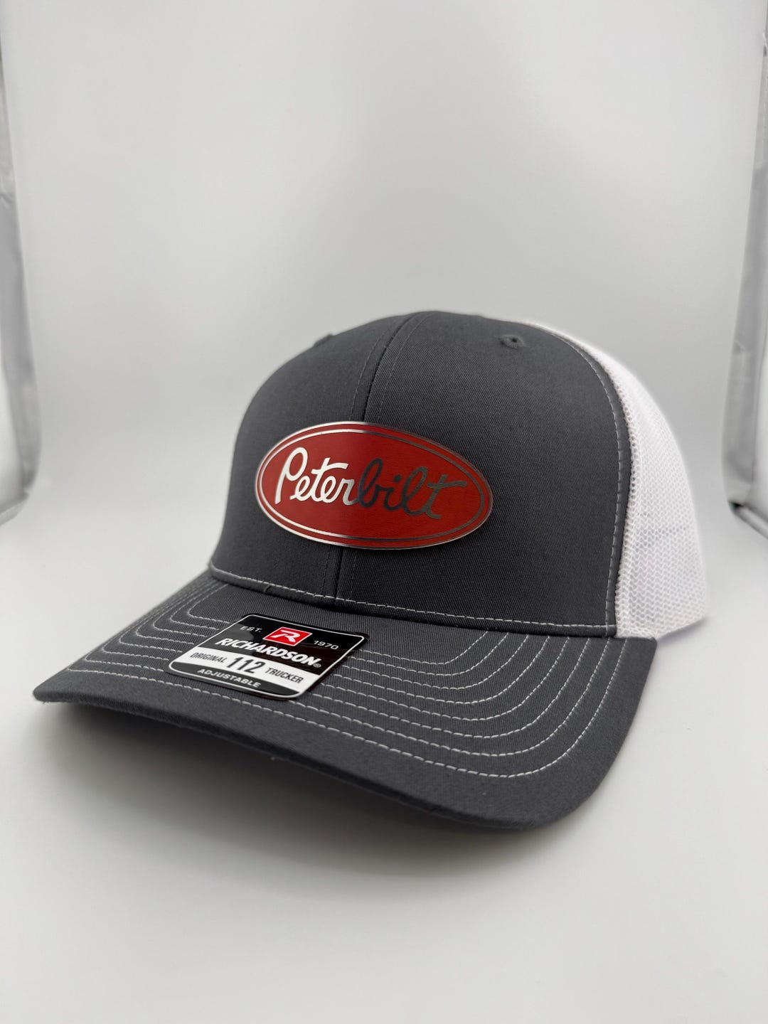 Peterbilt Patch Hat Brushed Stainless to Red Design Trucker Hat Perfect ...