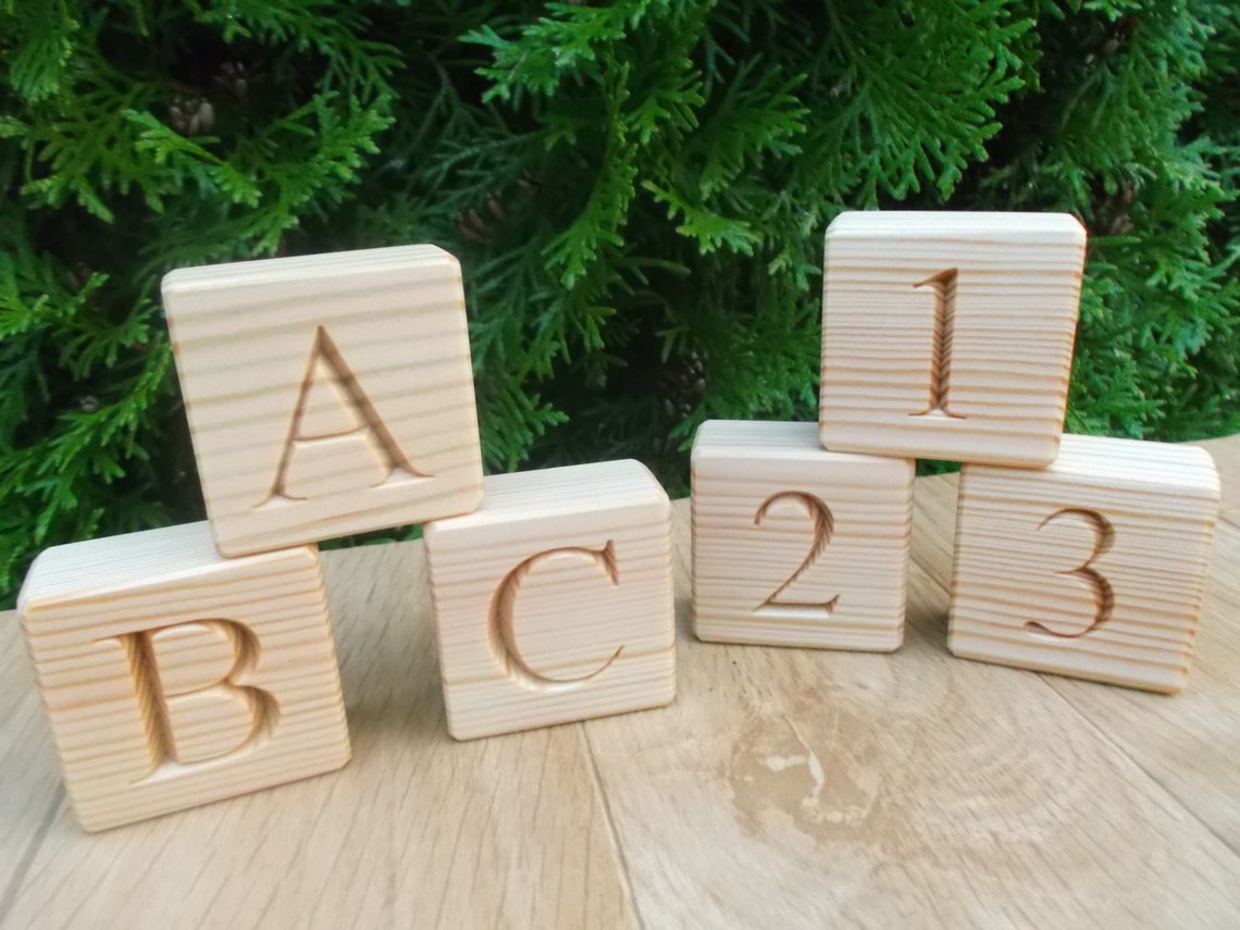 Wooden Blocks With Letters and Numbers 2 in 1 Wooden Blocks | Etsy