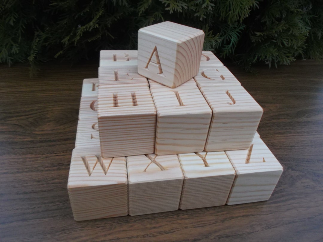 Engraved Wooden Alphabet Blocks: Natural Pine, Educational Toy - Etsy