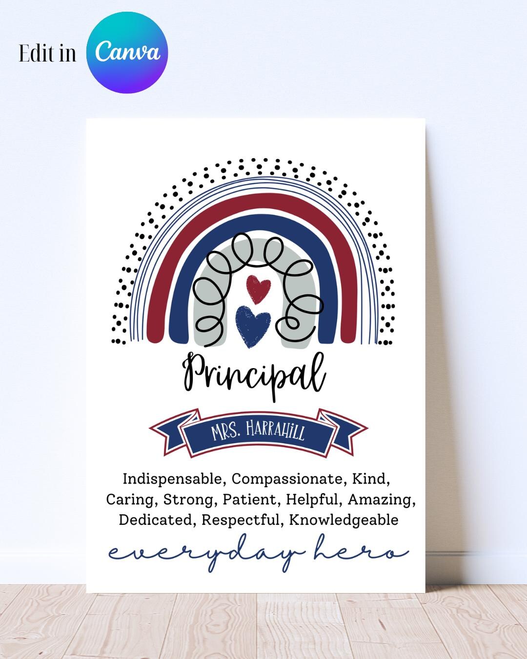 Principal Appreciation Poster: Rainbow Design, Editable Canva Pro ...
