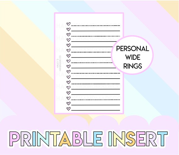 Heart List Printable Insert PERSONAL WIDE RINGS - Etsy