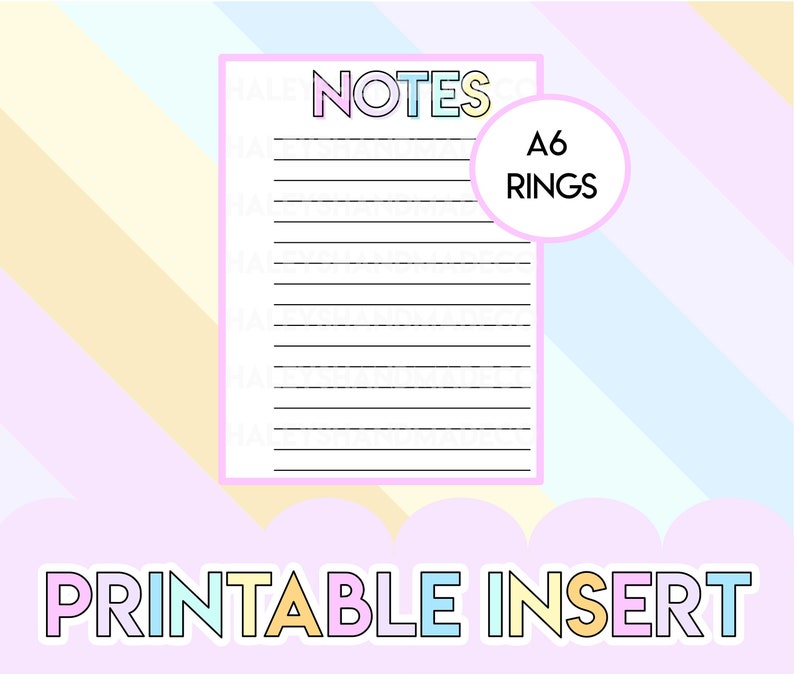 Rainbow Notes Printable Insert A6 RINGS - Etsy