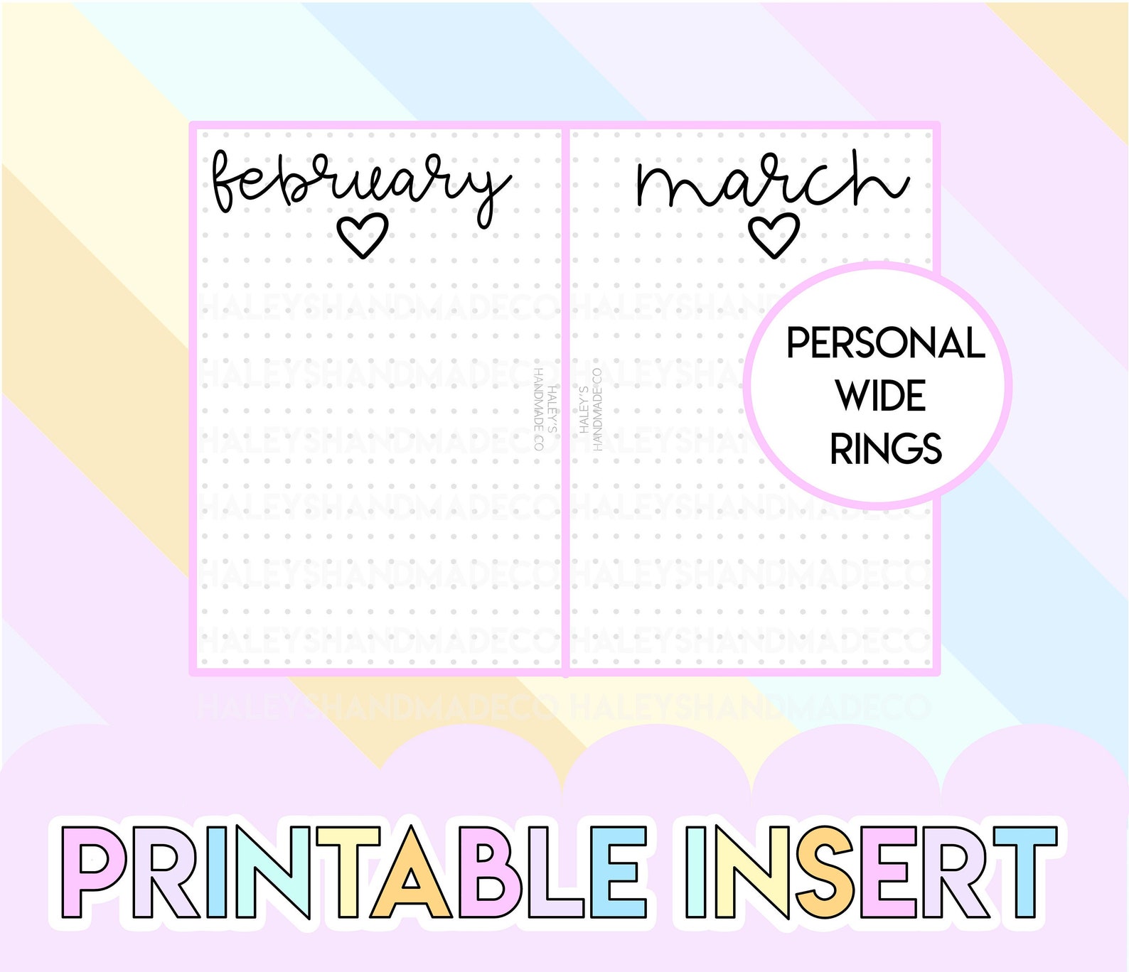 Month per Page Script Grid Printable Insert PERSONAL WIDE - Etsy