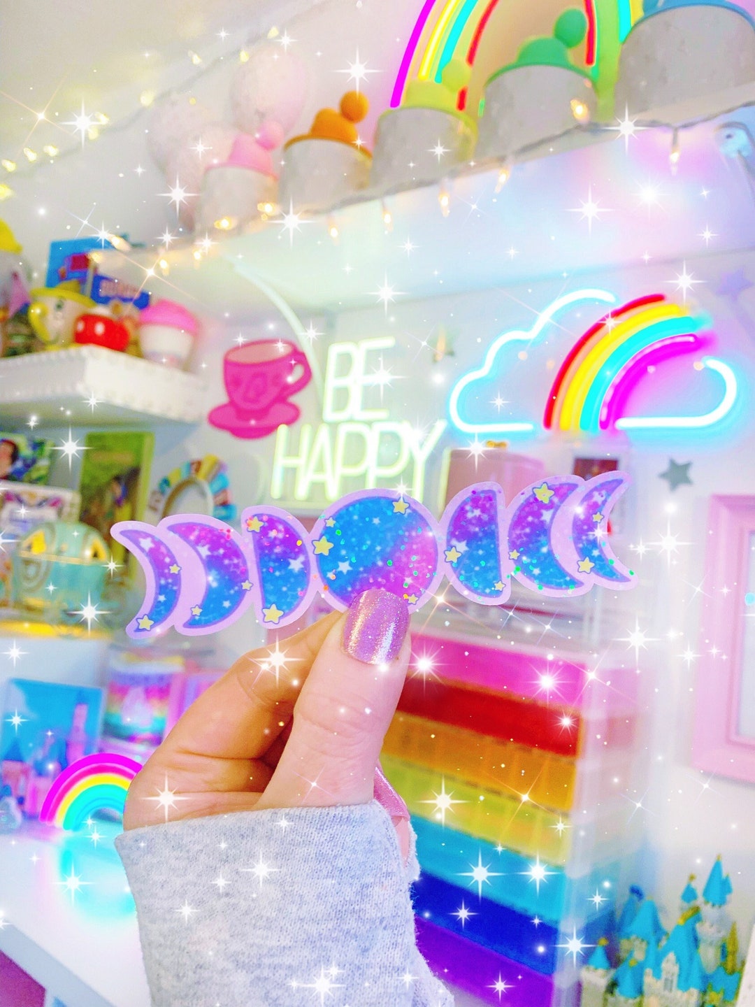 RTS Moon Phases Sparkle Sticker not Waterproof - Etsy