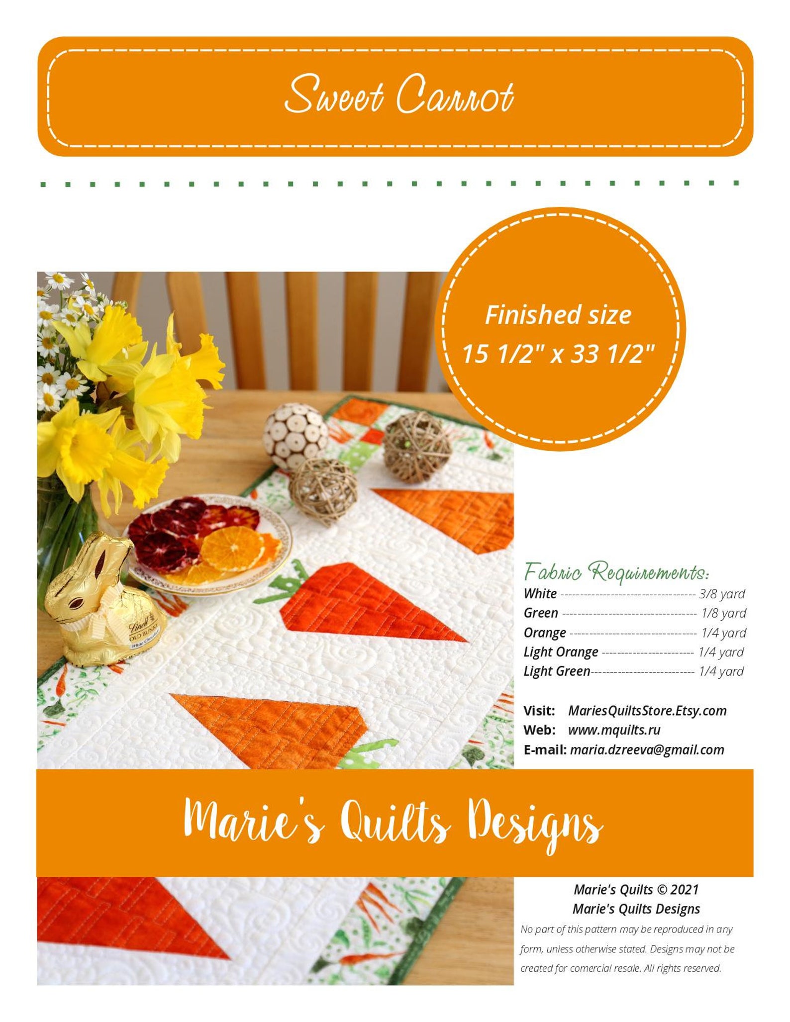 Sweet Carrot Table Runner Pattern PDF Block Quilt Easter - Etsy