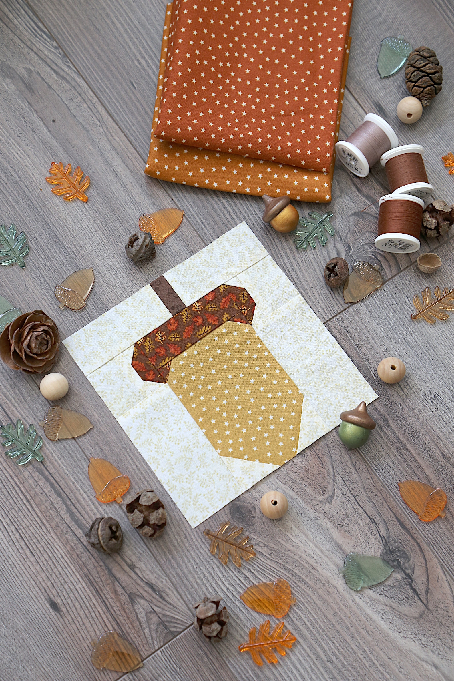 Acorn PDF Quilt Block Simple Pattern, 3 Size Blocks, Fall, Thanksgiving ...