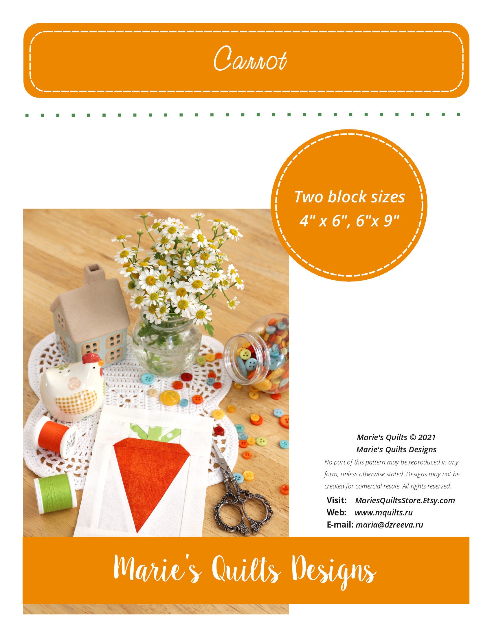 Carrot Easy Modern PDF Quilt Block Pattern, 2 Size Blocks Tutorial - Etsy