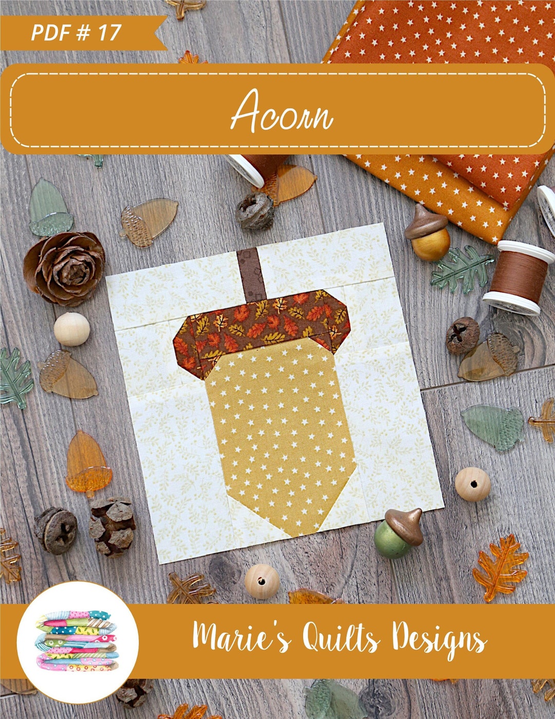 Acorn PDF Quilt Block Simple Pattern, 3 Size Blocks, Fall, Thanksgiving ...