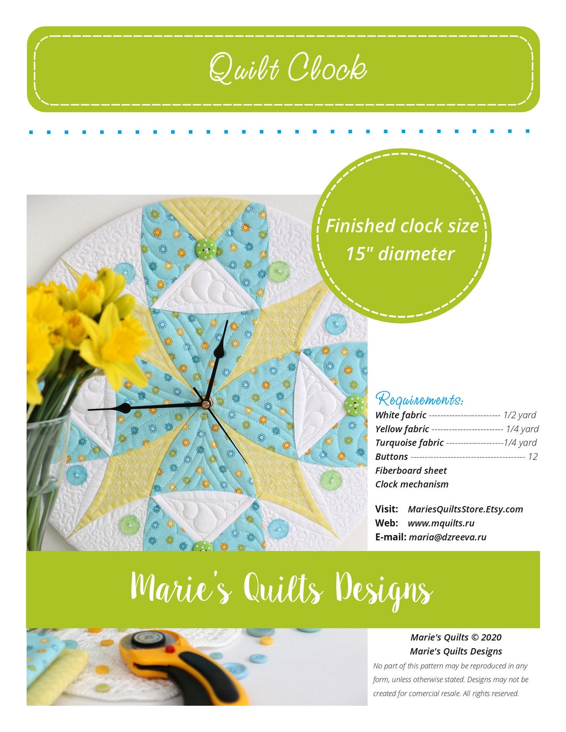 PDF Quilt Clock Pattern, Modern, Patchwork, Digital, Home Decor, Sewing ...