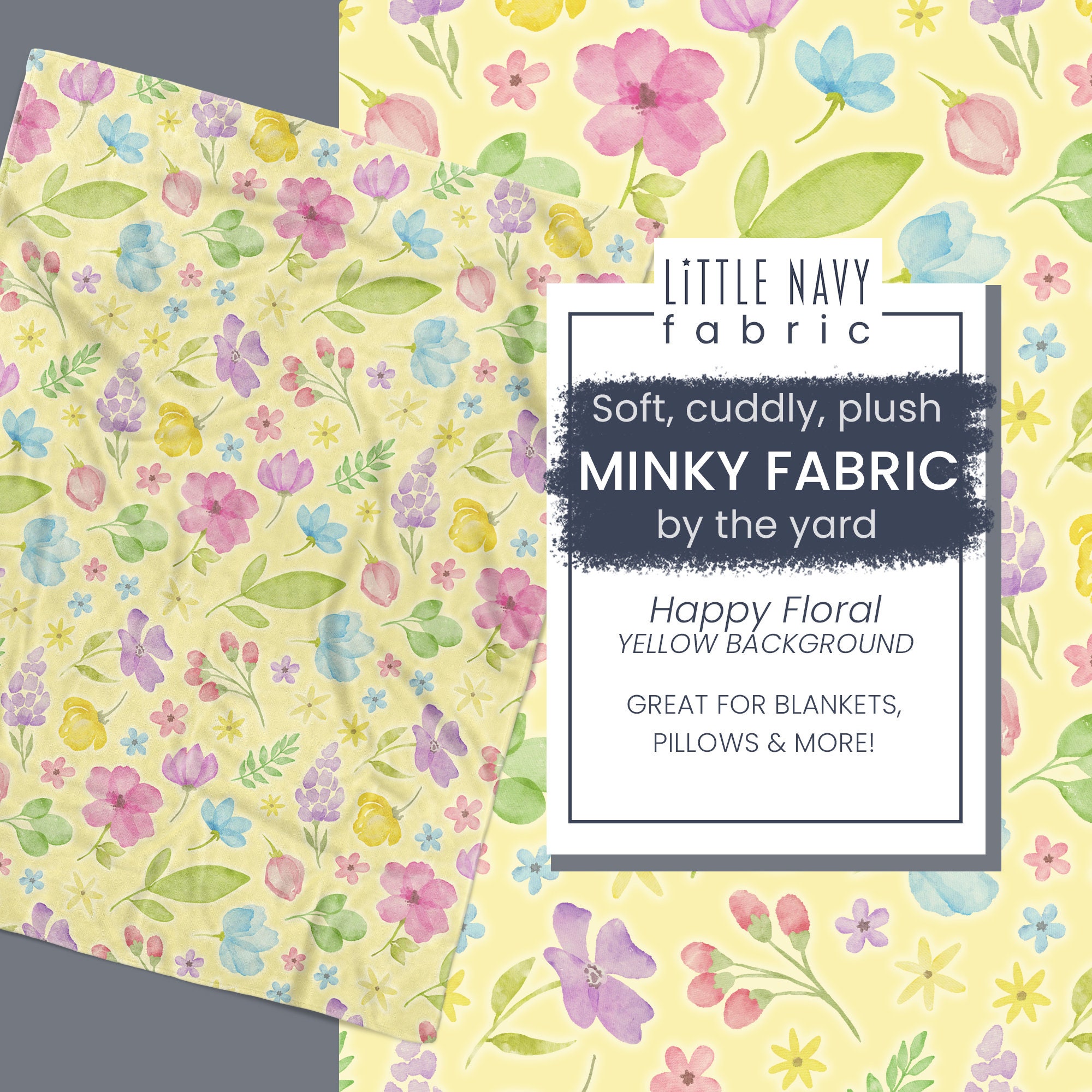 Happy Floral Fabric Yellow, Minky Fabric, Minky by the Yard, Minky ...