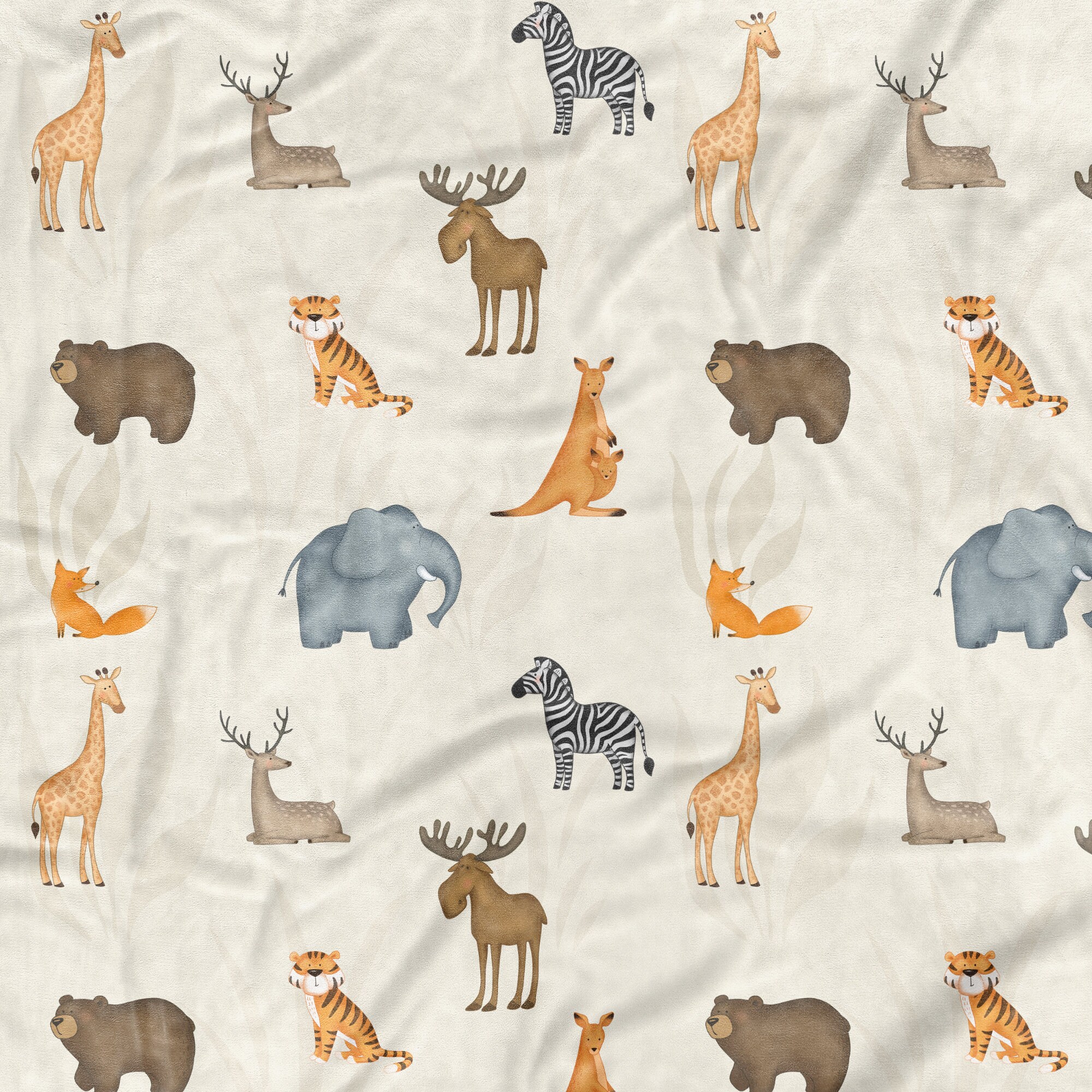 Wild Animals Fabric Beige, Minky Fabric, Minky by the Yard, Minky ...