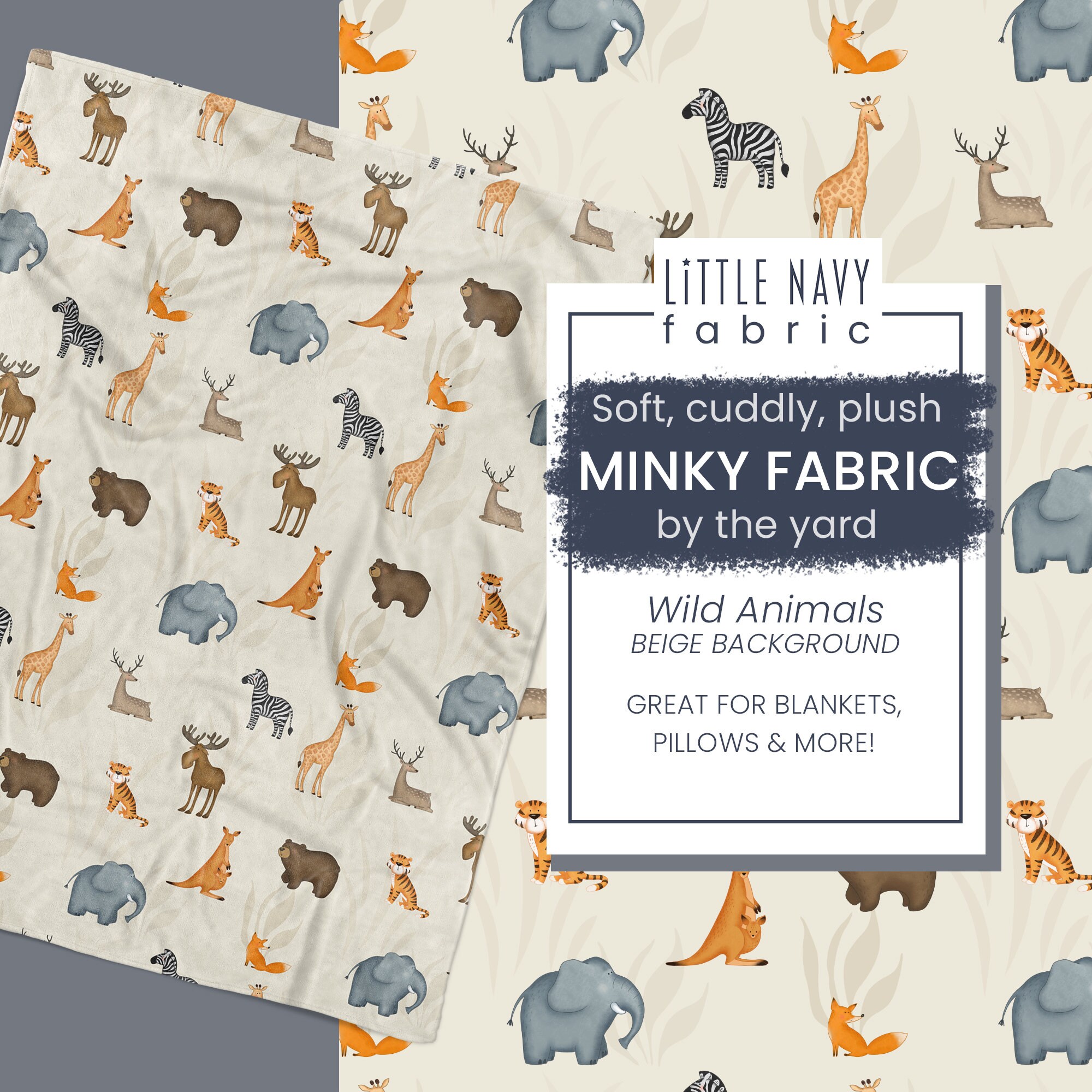 Wild Animals Fabric Beige, Minky Fabric, Minky by the Yard, Minky ...