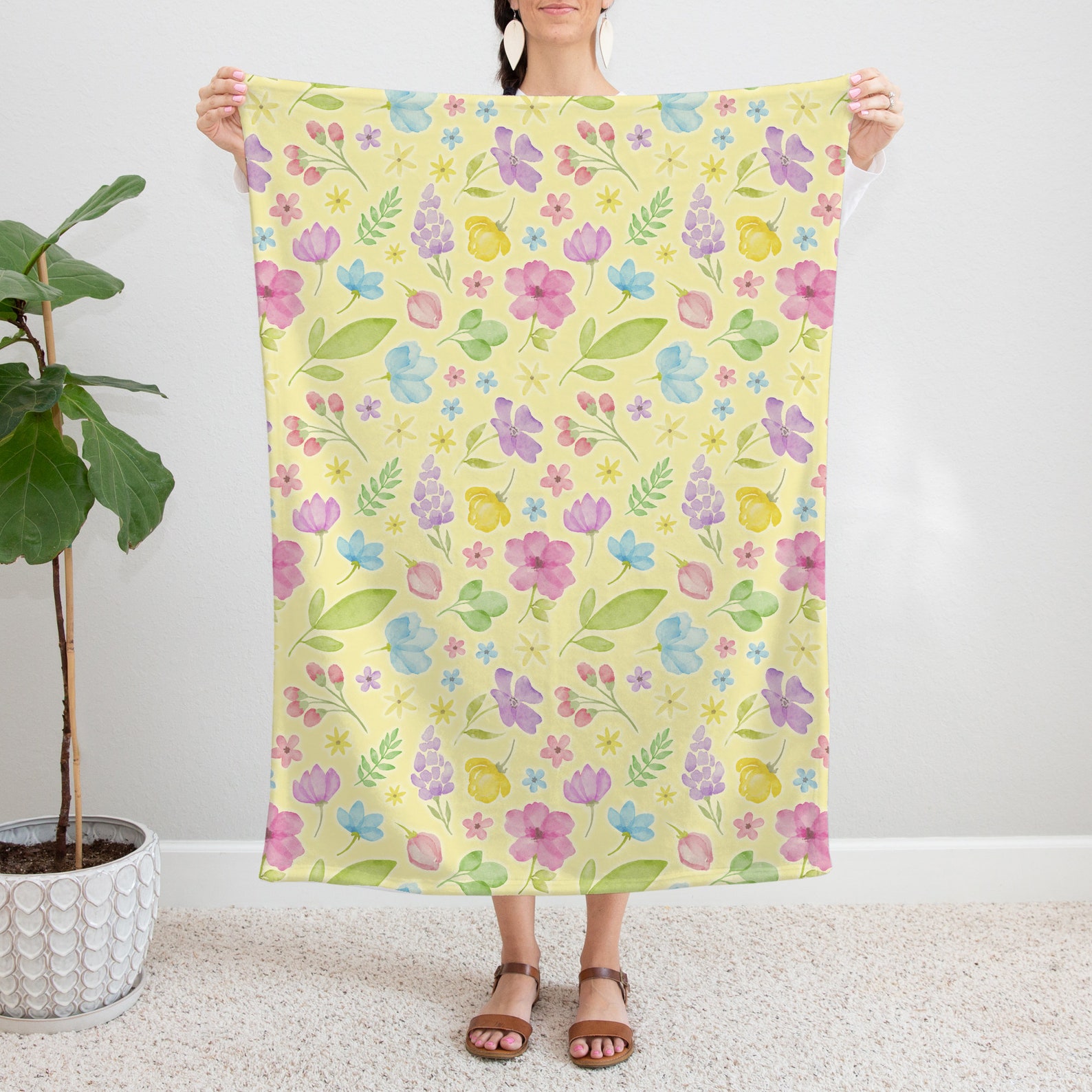 Happy Floral Fabric Yellow, Minky Fabric, Minky by the Yard, Minky ...