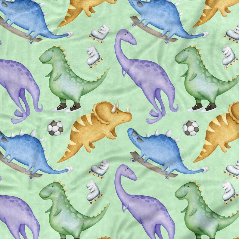 Dinosaur Sport Fabric Green, Minky Fabric, Minky by the Yard, Minky ...