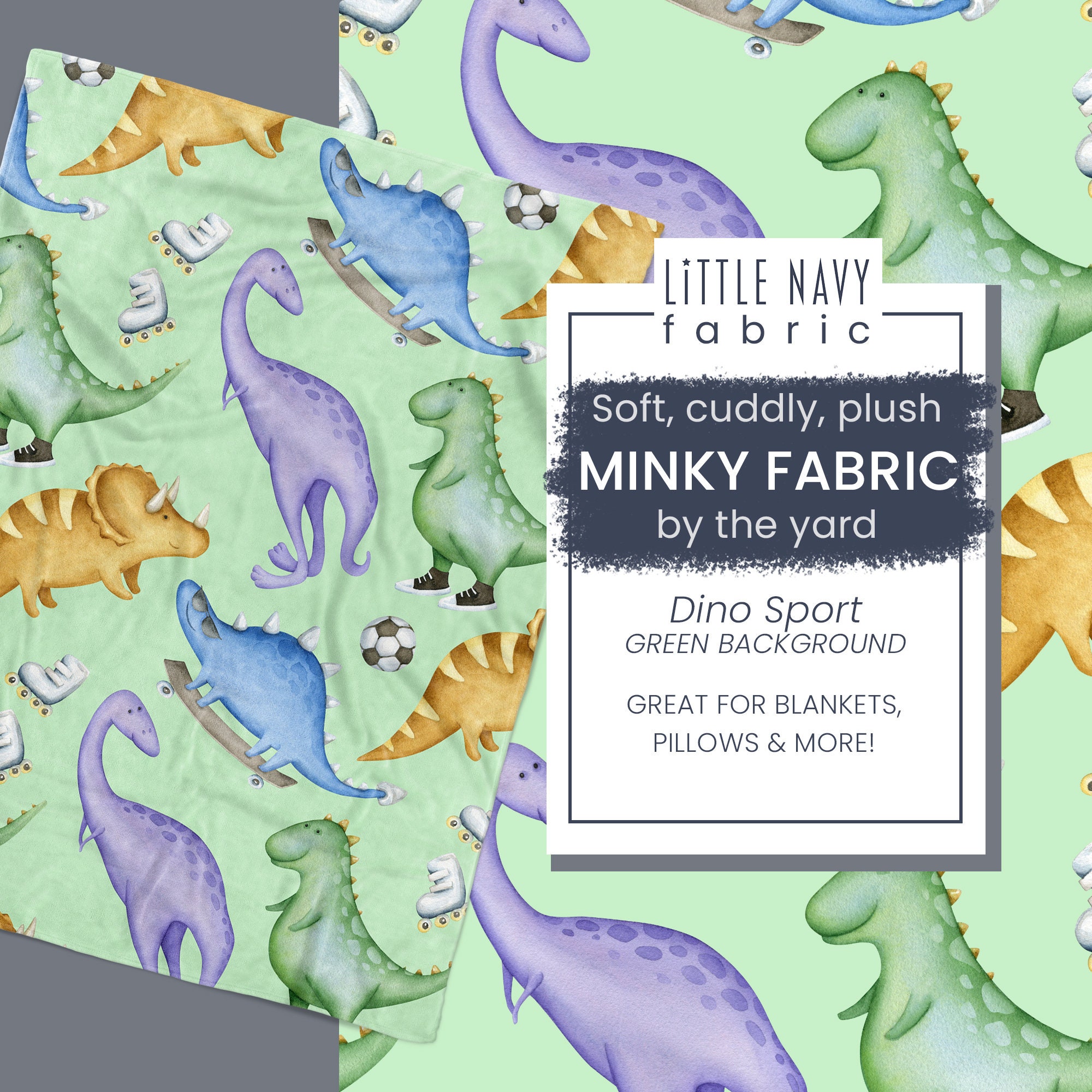 Dinosaur Sport Fabric Green, Minky Fabric, Minky by the Yard, Minky ...