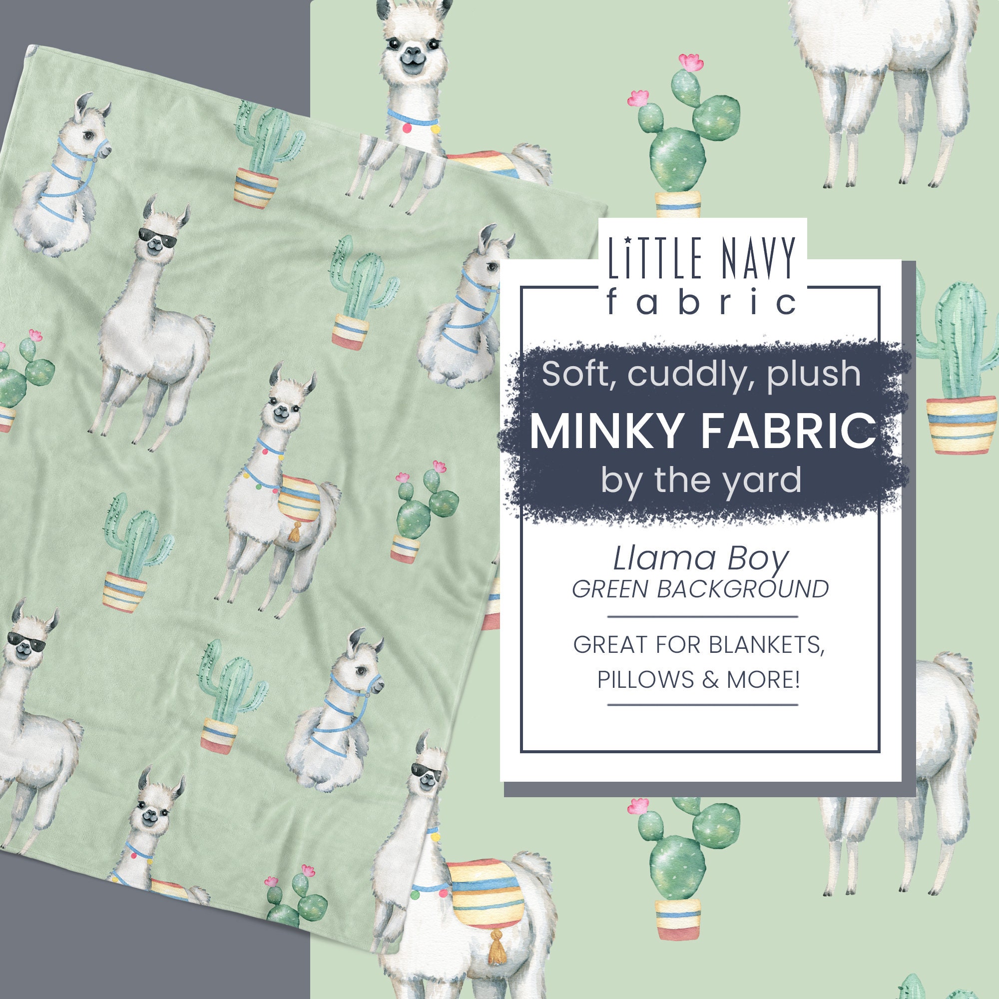 Llama Boy Fabric Green, Minky Fabric, Minky by the Yard, Minky Fabric Print, Cuddle Minky, Minky ...