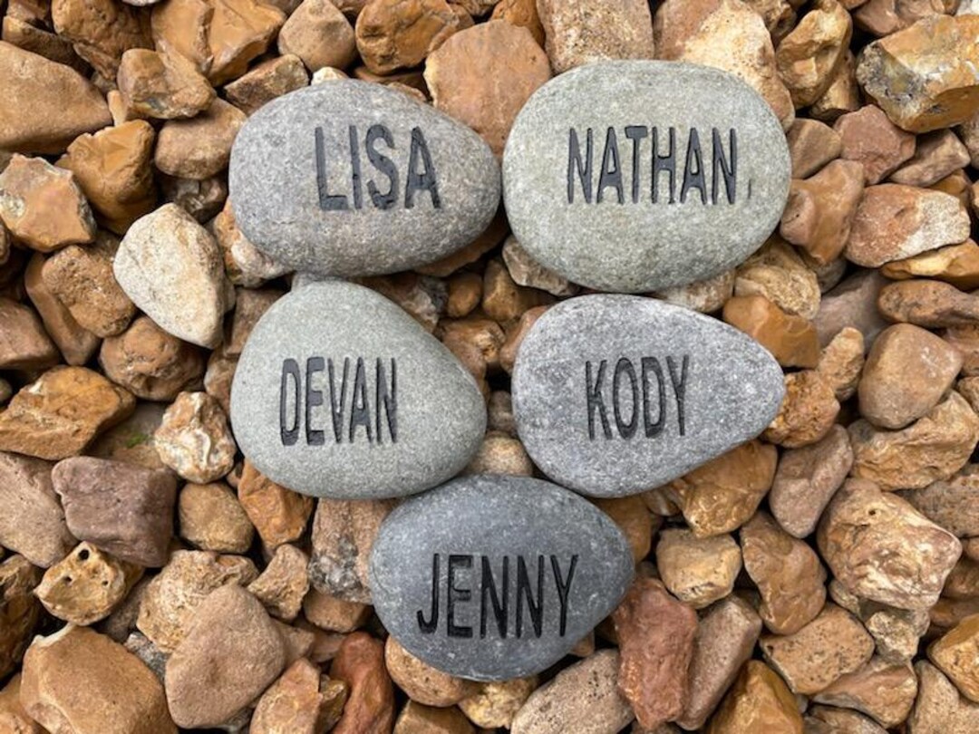 5 REAL STONES - Custom Engraved Name Rock - Sandblasted, Garden ...