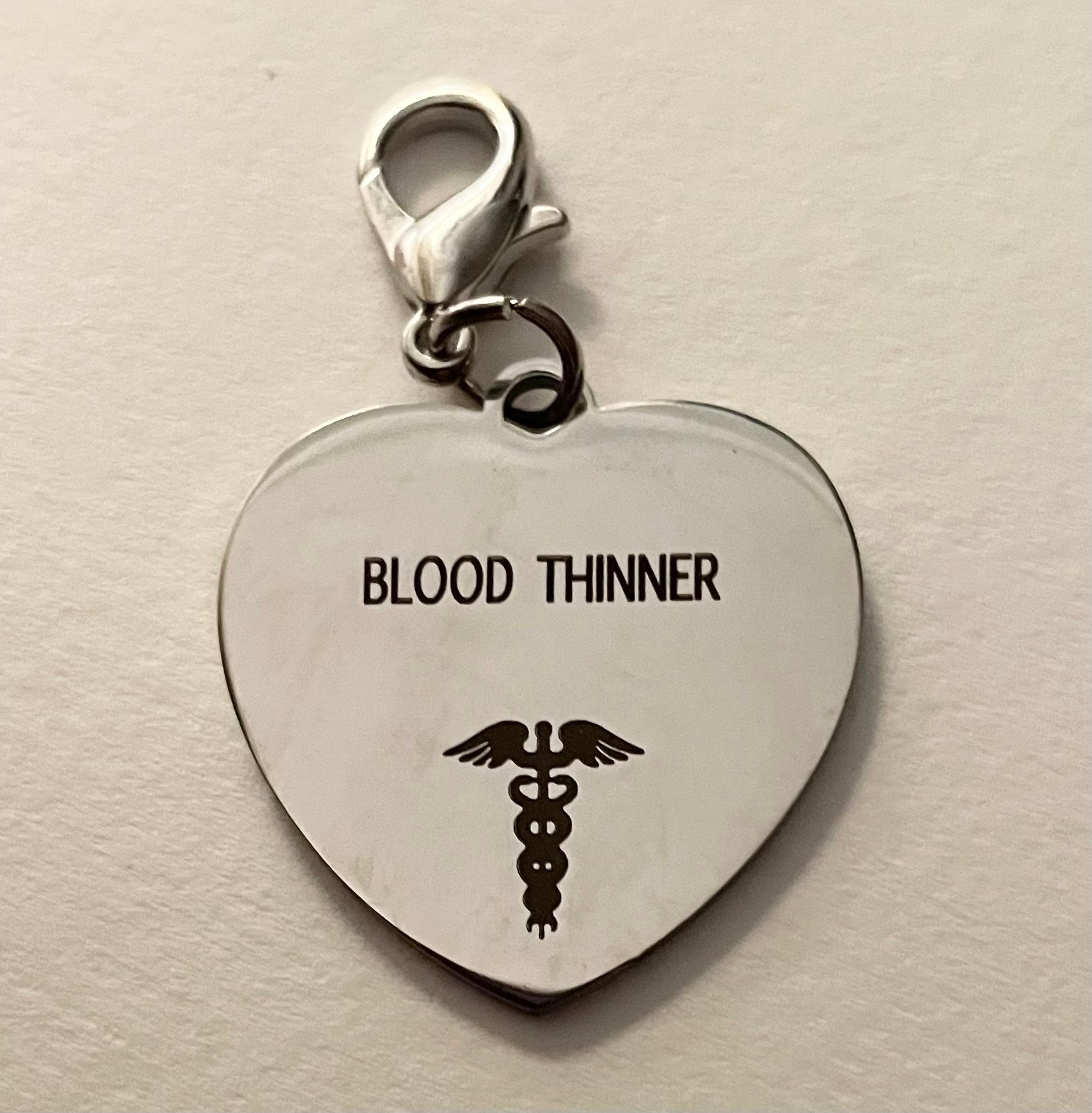 Medic Alert Stainless Steel Heart Shaped Token, Clip on Keys or Phone ...