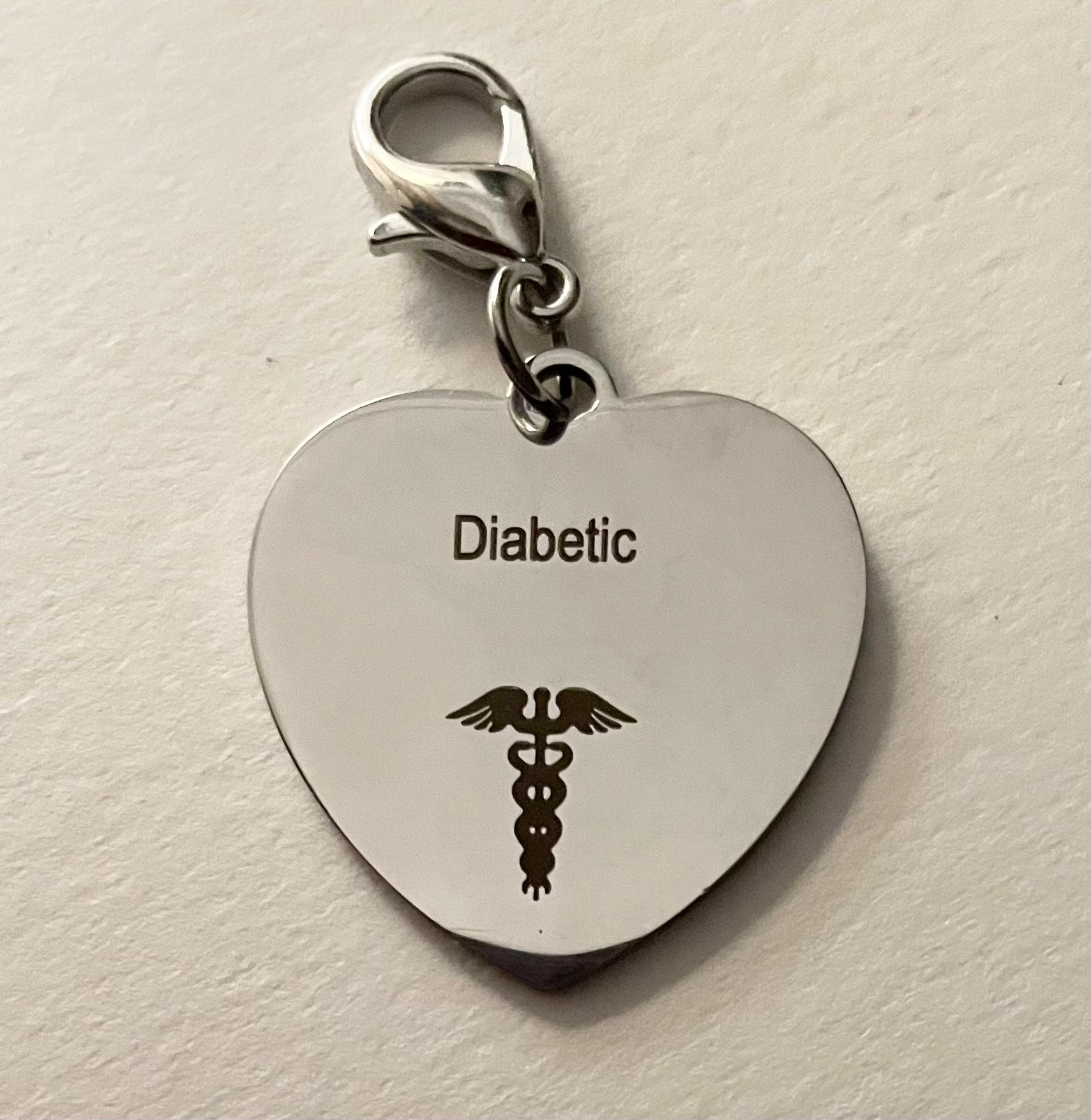 Medic Alert Stainless Steel Heart Shaped Token, Clip on Keys or Phone ...