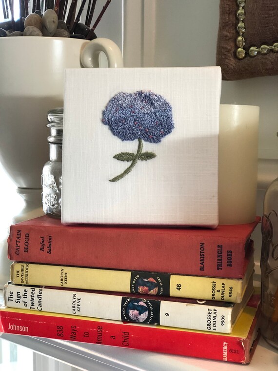 Blue Hydrangea Hand Embroidered Petite Wall Hanging | Etsy