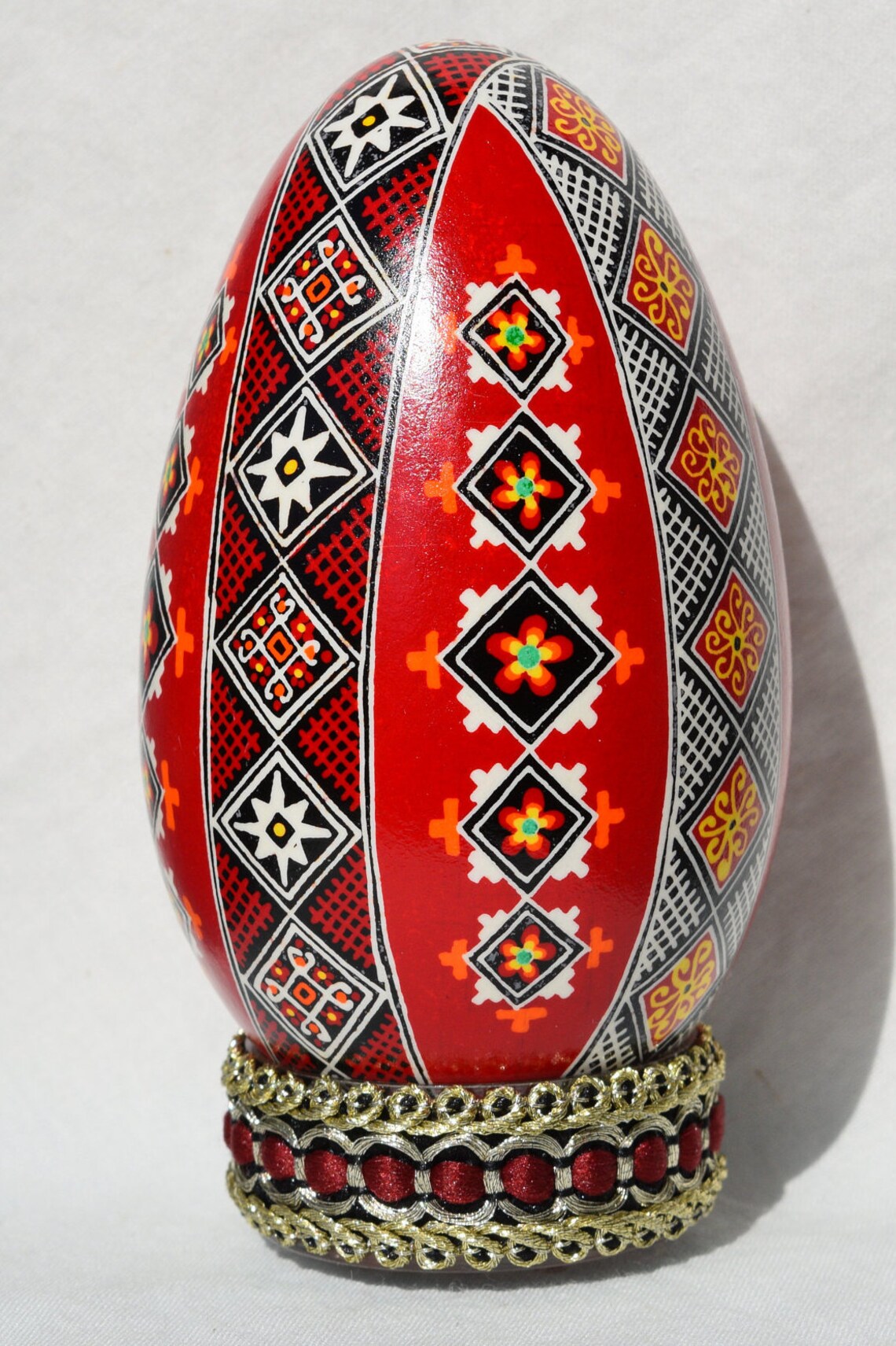 Goose Egg Pysanky-beautiful Bright Red-design of Flowers | Etsy