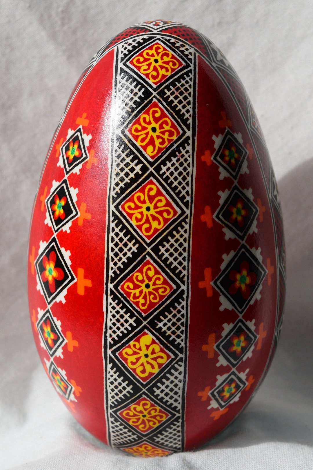 Goose Egg Pysanky-beautiful Bright Red-design of Flowers Triangles ...