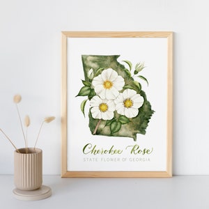 Georgia State Flower Print Cherokee Rose Watercolor Painting and ...