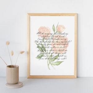 Hymn Lyric Calligraphy and Modern Peony Floral Watercolor Art Print ...