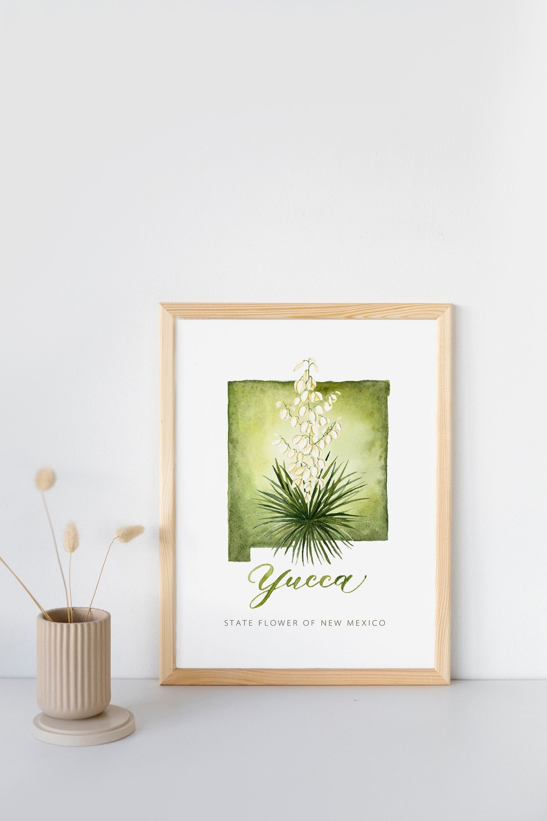 New Mexico State Flower and Shape Yucca Fine Art Botanical Watercolor ...