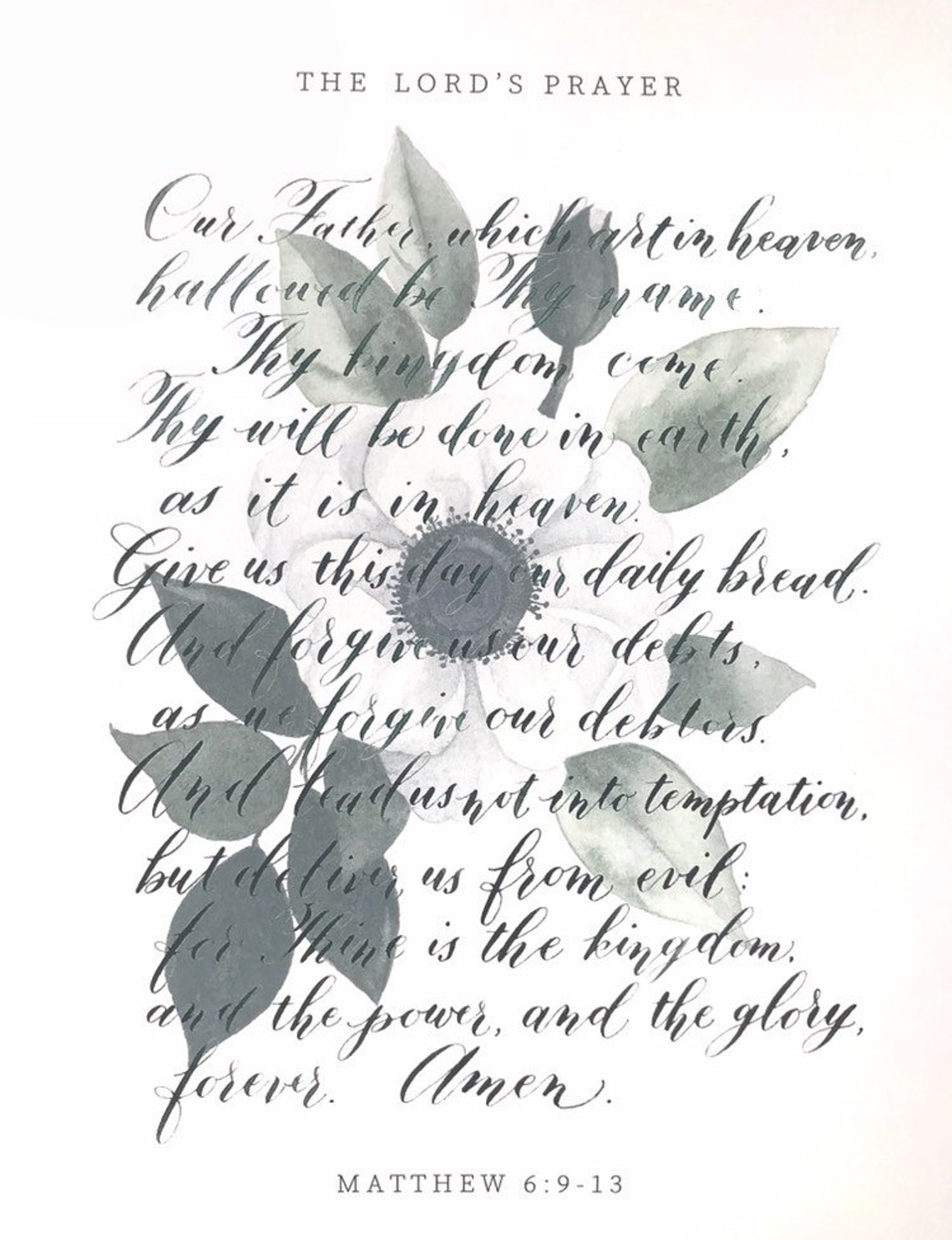 The Lord's Prayer Watercolor Calligraphy and Anemone - Etsy