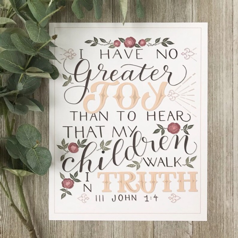 Hand Lettered Bible Verse Floral Scripture Print No Greater - Etsy