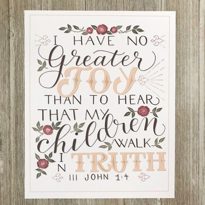 Hand Lettered Bible Verse Floral Scripture Print No Greater - Etsy