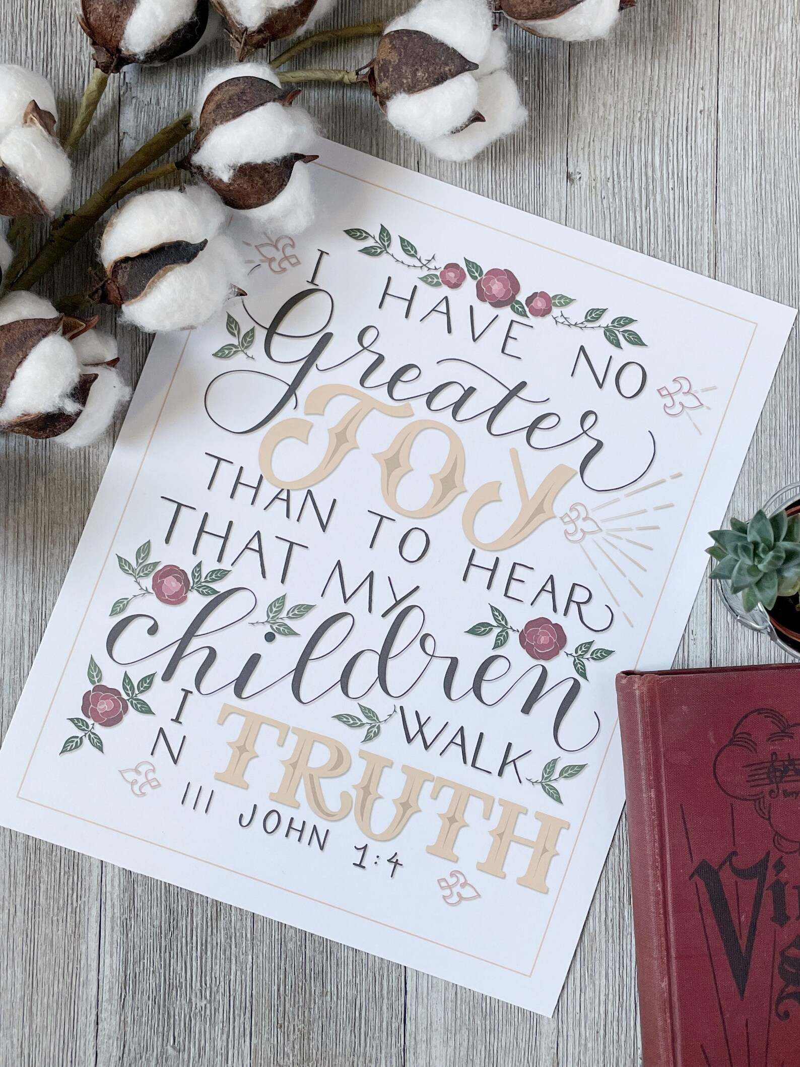 Hand Lettered Bible Verse Floral Scripture Print No Greater - Etsy
