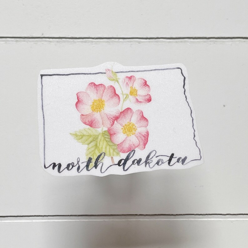 North Dakota Outline State Flower Wild Prairie Rose Matte Vinyl ...