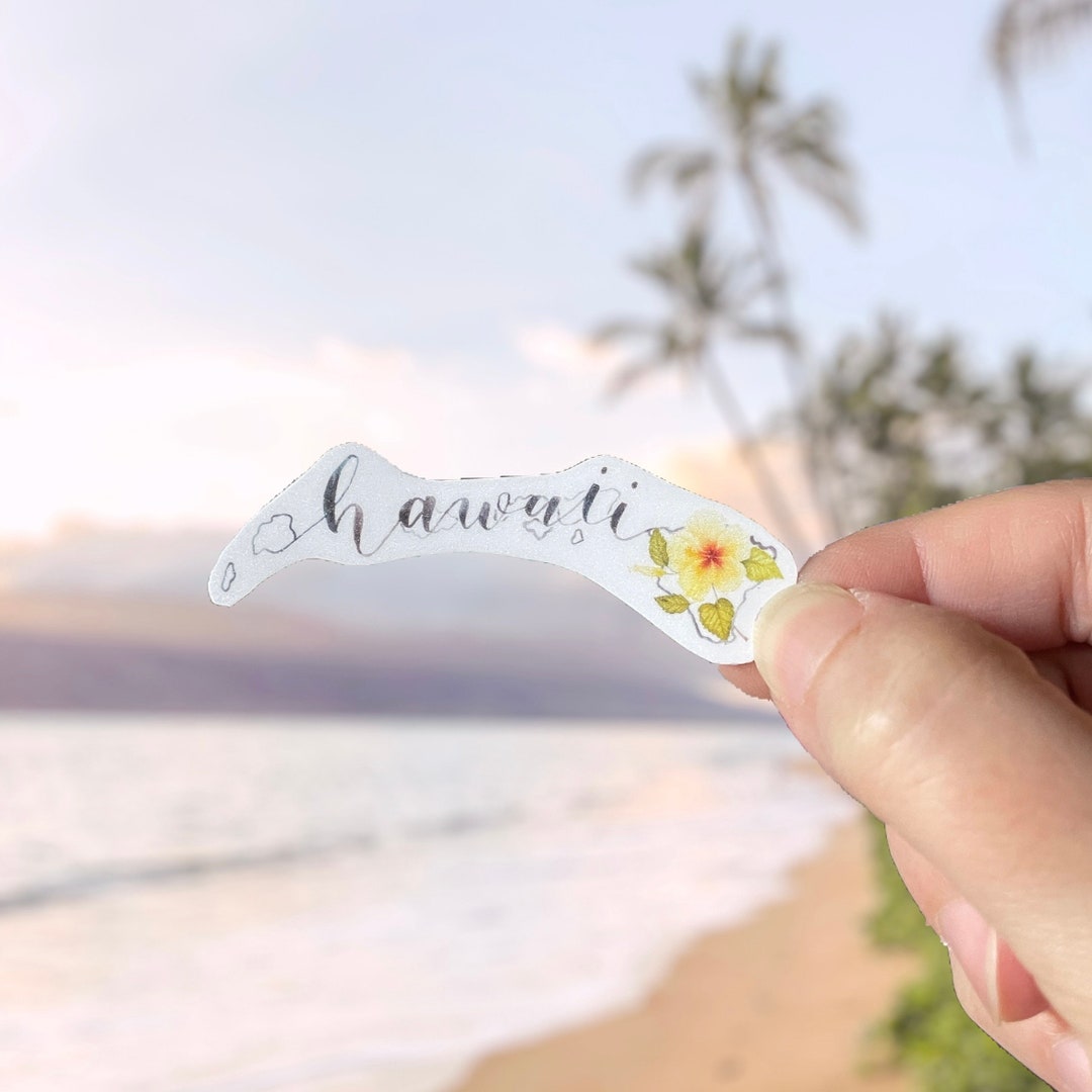 Hawaii Sticker, State Outline and Hibiscus Flower, Matte Vinyl ...
