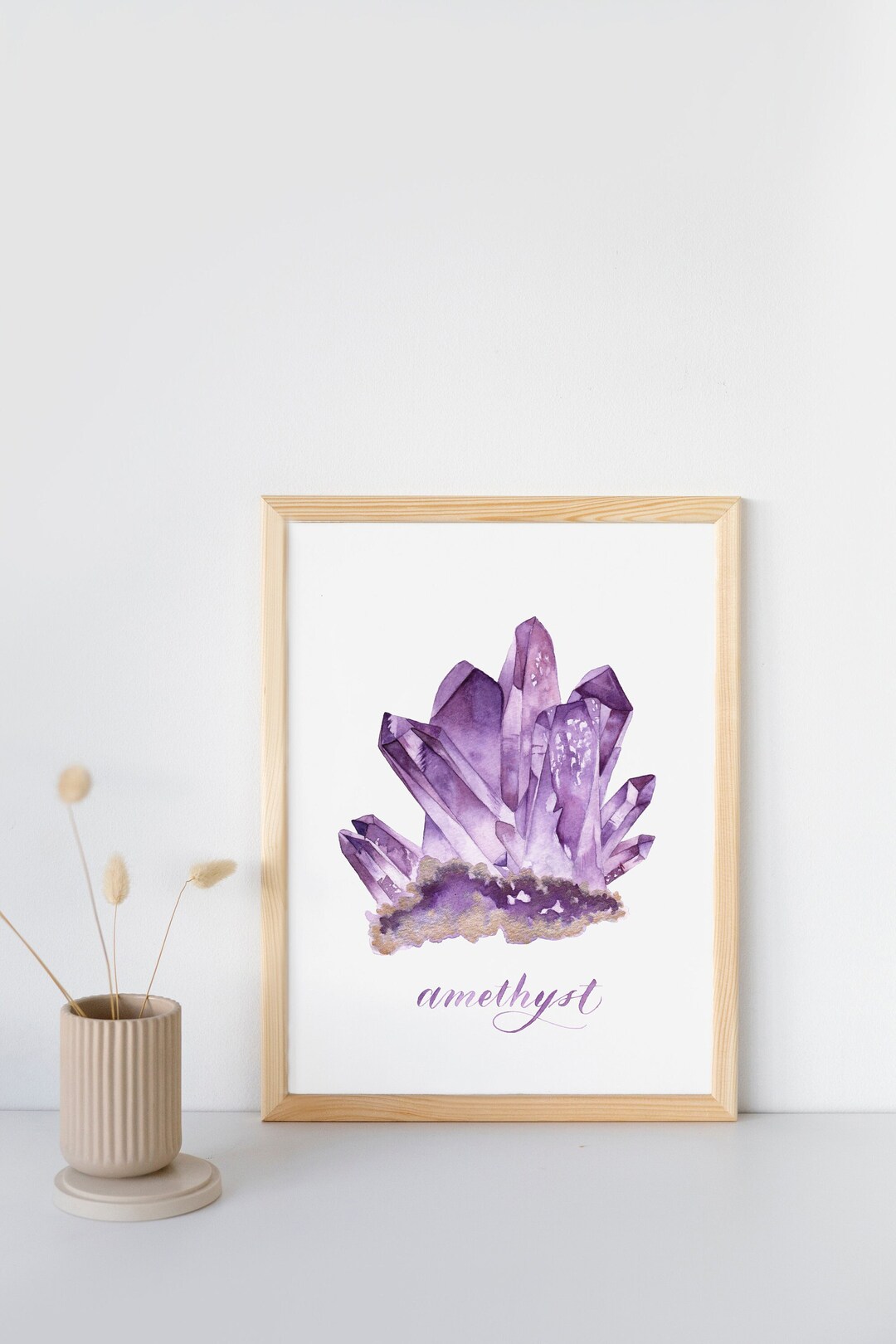 Amethyst Gemstones Cluster Watercolor Painting and Lettering - Etsy