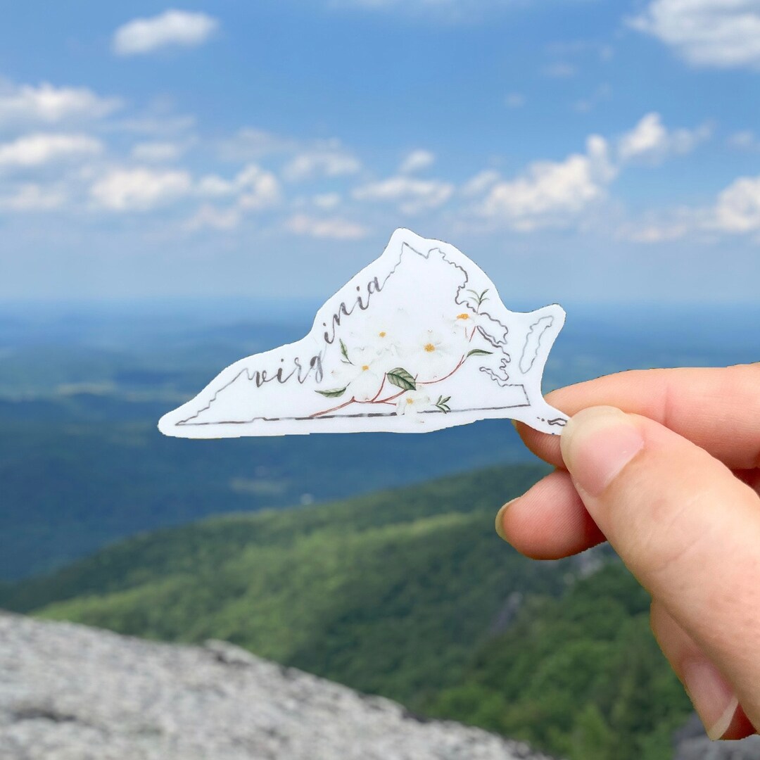 Virginia State Outline and Dogwood Flower Matte Vinyl Waterproof ...