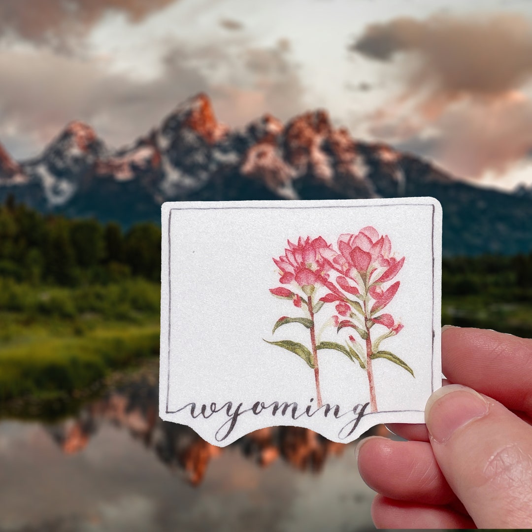Wyoming State Outline and Indian Paintbrush Flower Waterproof Vinyl ...