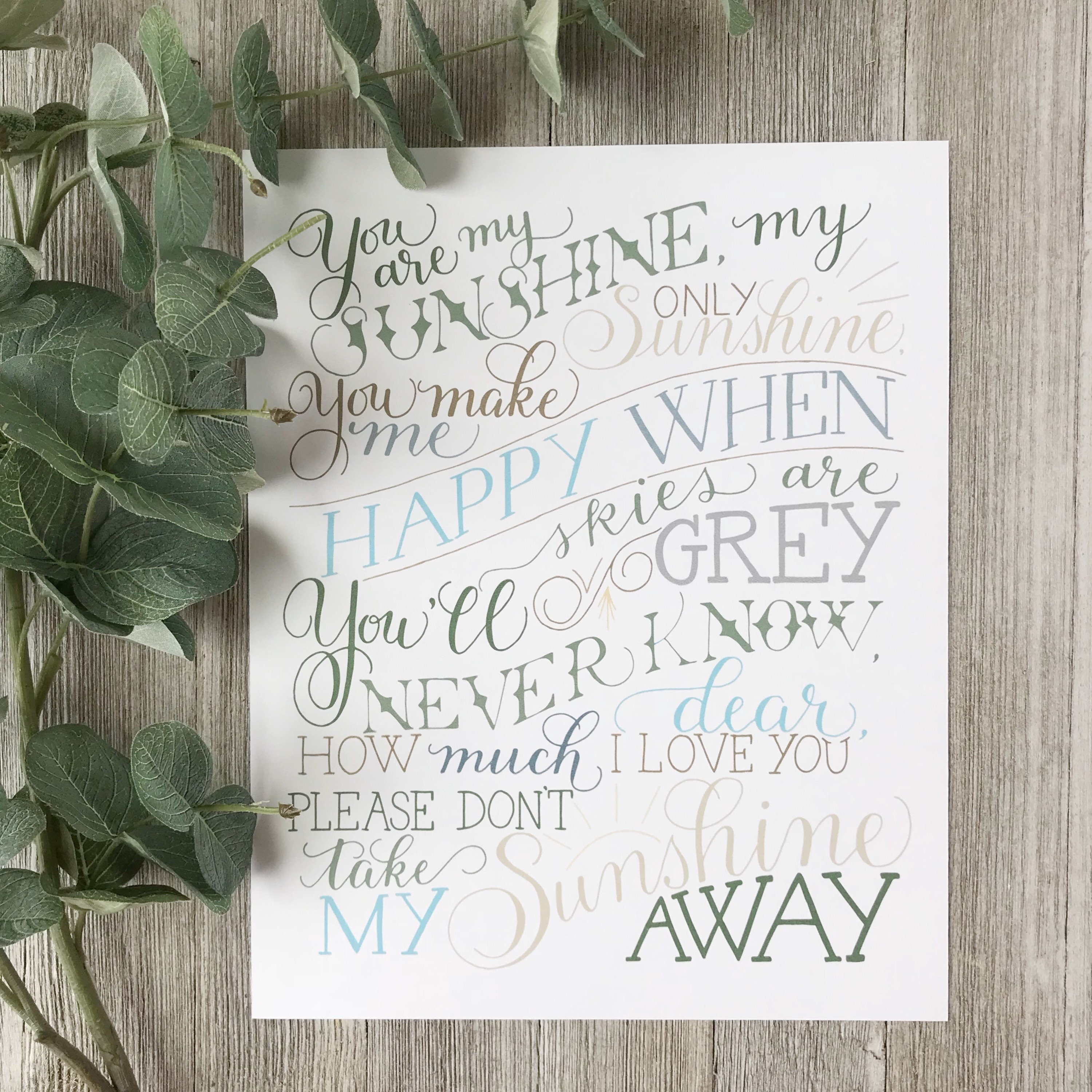 You Are My Sunshine Hand Lettering Song Typography Word | Etsy New Zealand