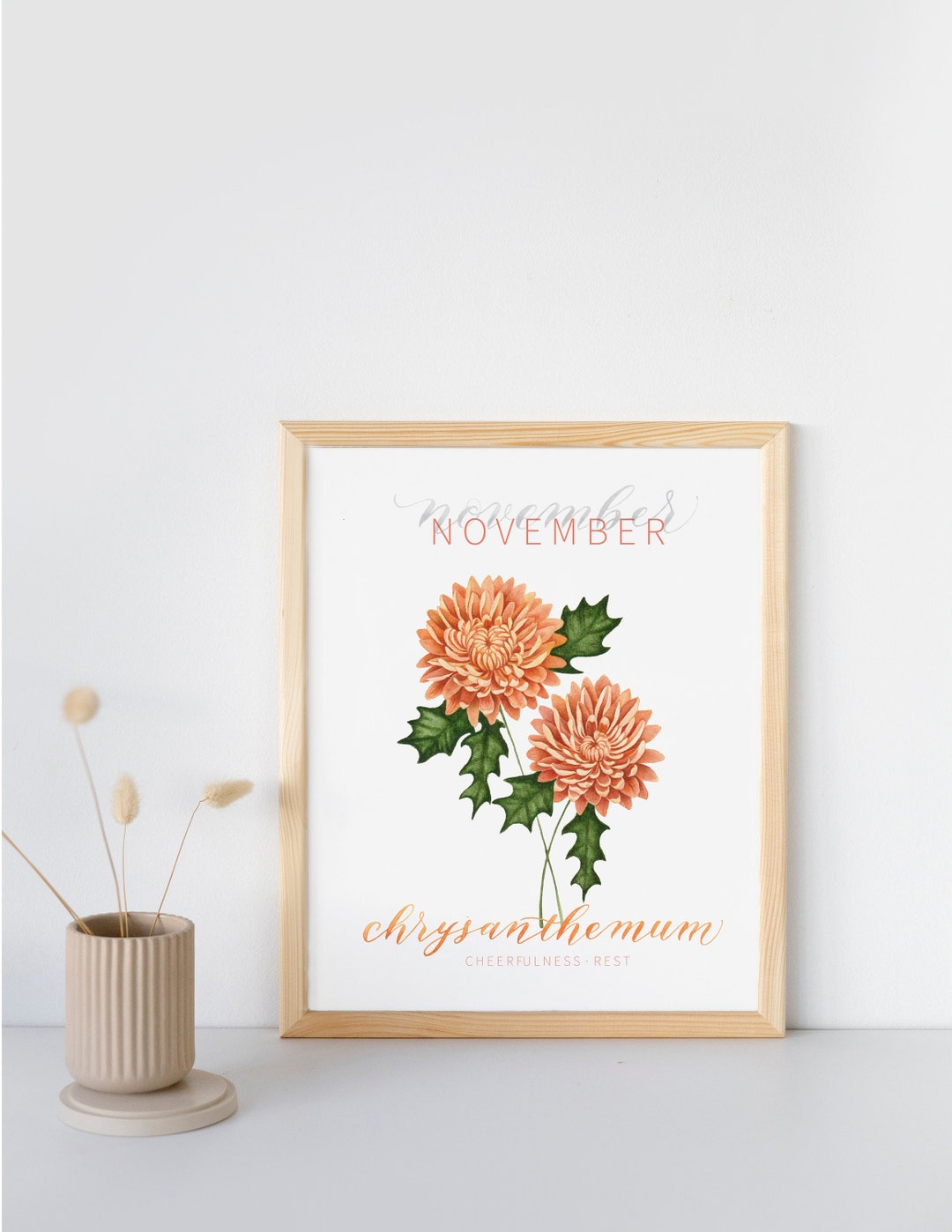 November Flower of the Month Print | Chrysanthemum Watercolor Painting ...