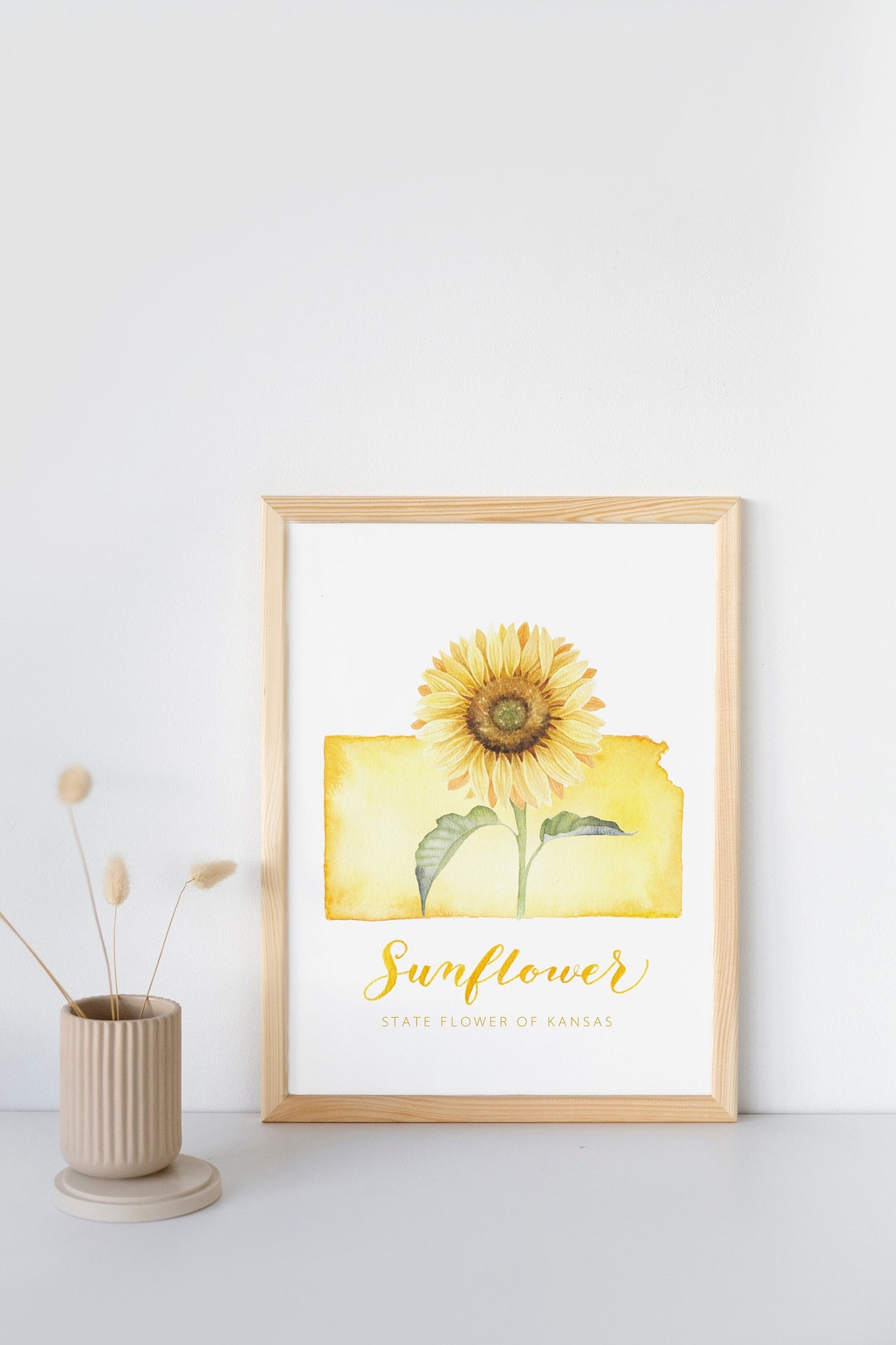 Kansas State Flower and Shape Print | Sunflower Fine Art Watercolor ...