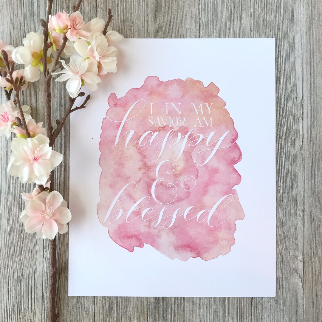 Happy and Blessed Watercolor Lettering - Etsy